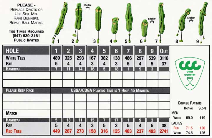 Scorecard - Cary Country Club